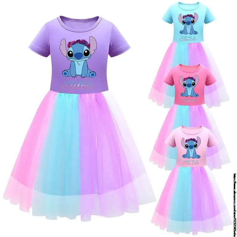 New Disney Stitch Summer Girls Dress Baby Clothes Kids Dresses Princess ...