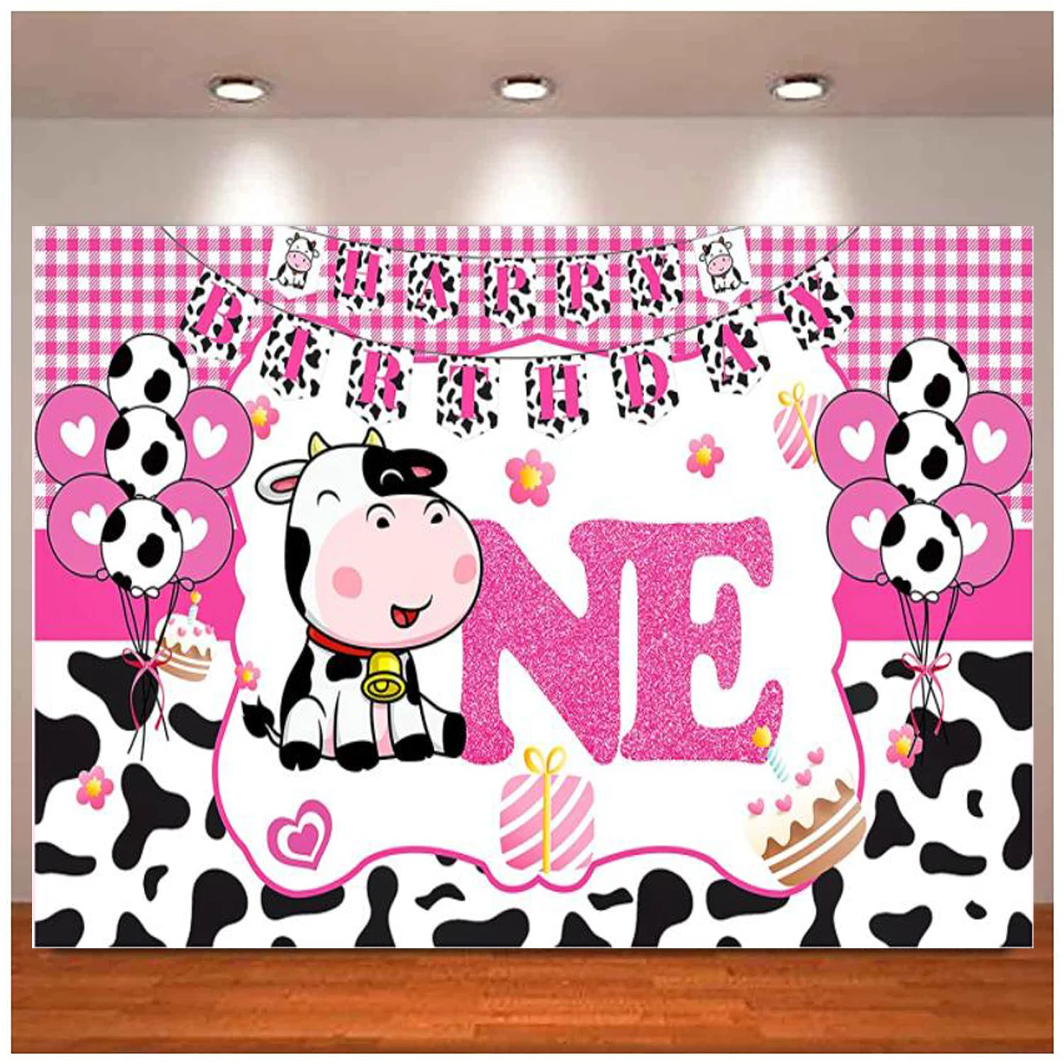 Pancarta de vaca rosa para decoración de fiesta de primer cumpleaños ...
