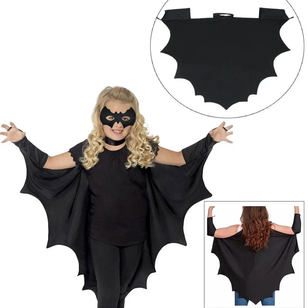 Unisex-Halloween-Black-Bat-Wing-Cape-Cloak-Costume-With-Patch-for-Kids ...
