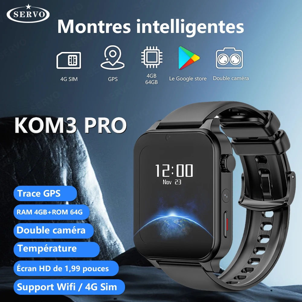 Kom3 pro 1.99 pouces écran tactile 4G smartwatch hommes carte ...