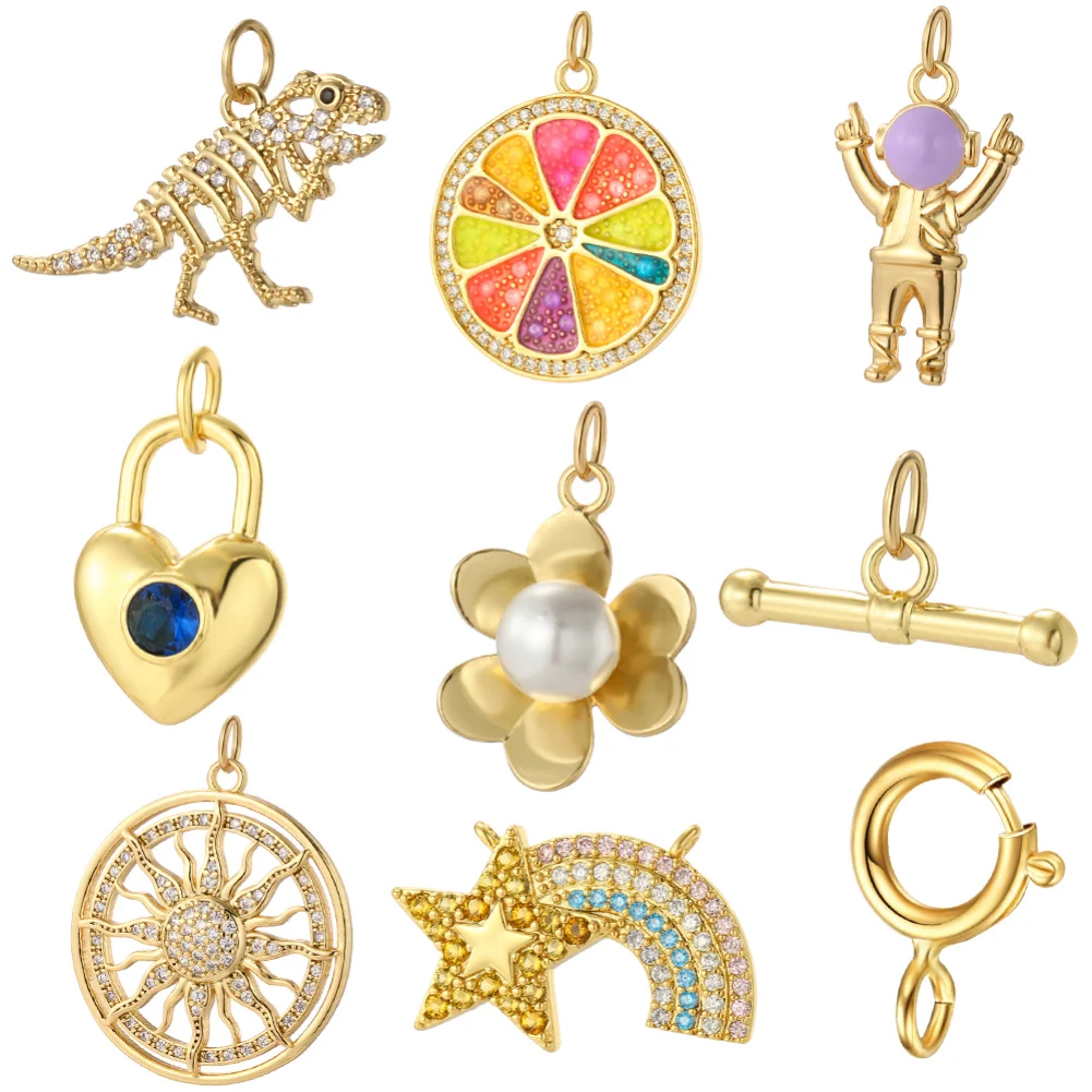 Lindo-coraz-n-sol-flor-astronauta-Punk-Color-dorado-Charm-Charms-para ...