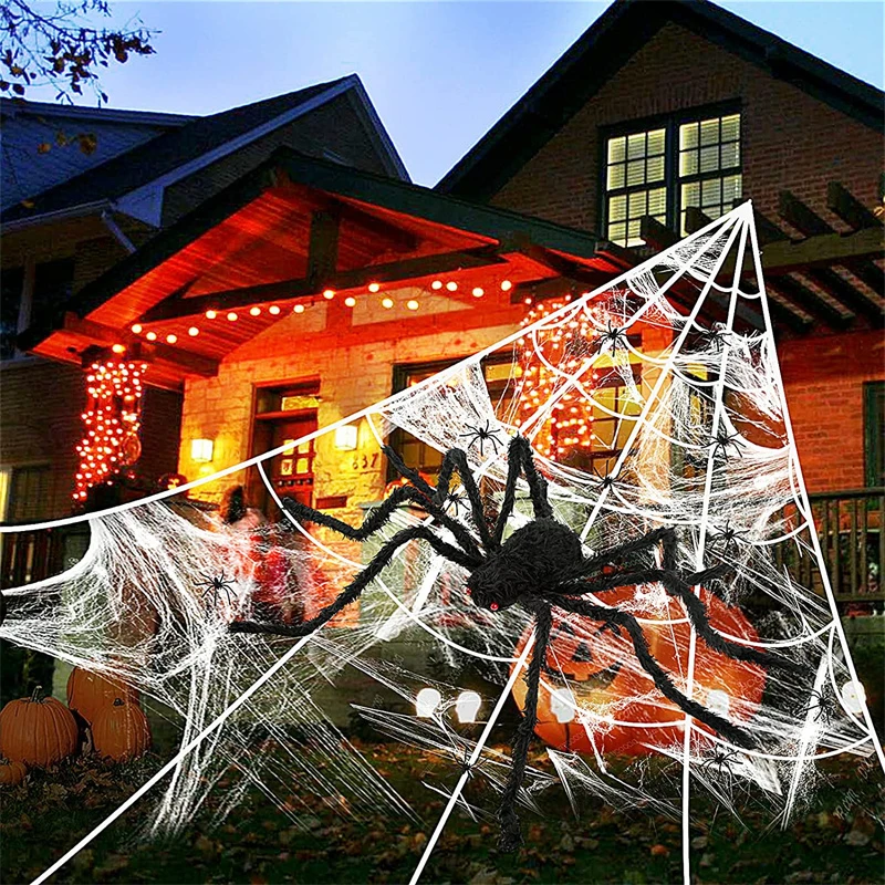 Giant Halloween Decor Spider Web Stretchy Cobwebs with 20 Extra Fake ...