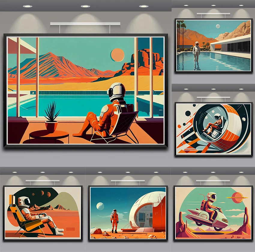 Mid-Century-Retro-Space-Astronauts-Relaxing-on-Mars-Pool-Scene-Poster ...