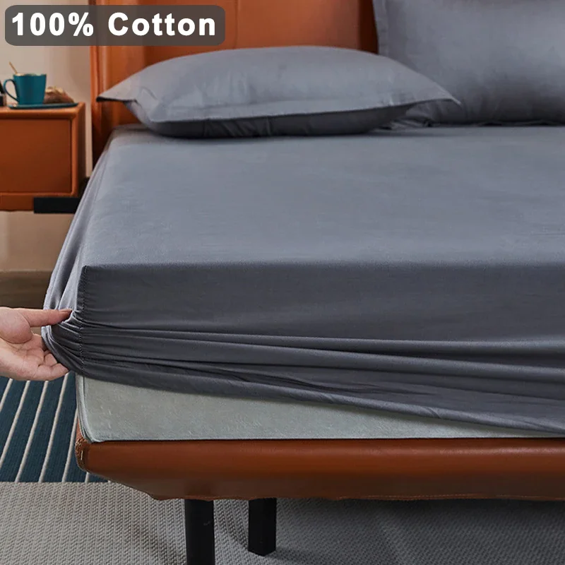 100% Cotton Mattress Cover With Elastic Band Replacement Fitted Sheet ...