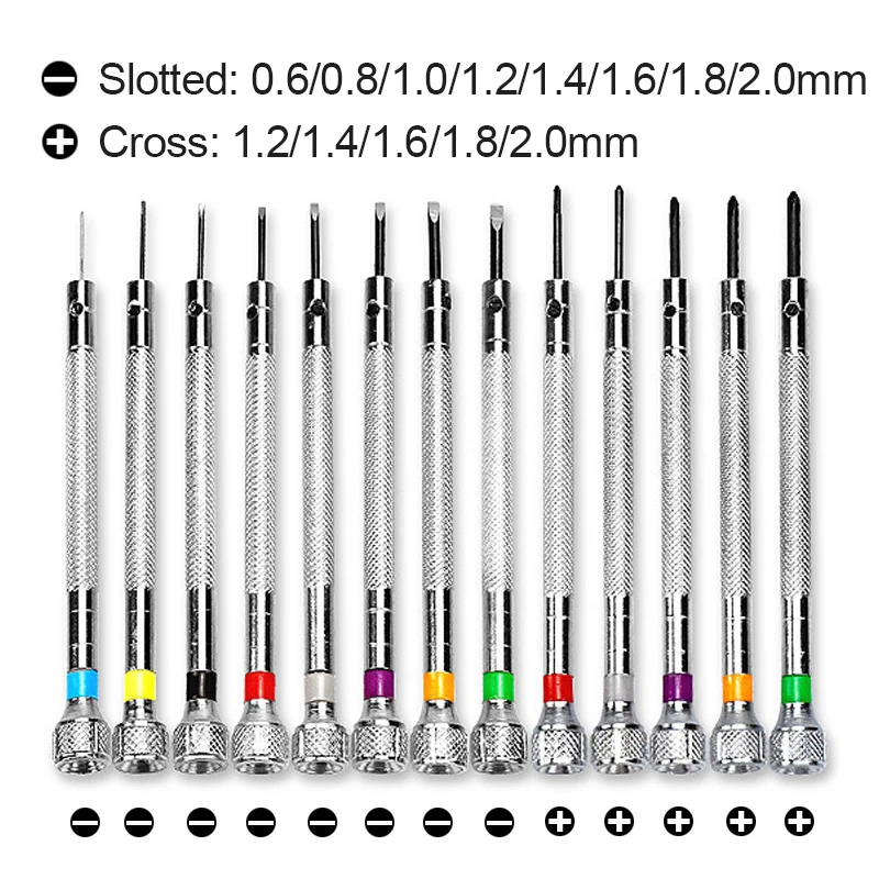 13PCS-Watch-Repair-Screwdriver-Kit-0-6mm-2-0mm-Steel-Slotted-Cross ...