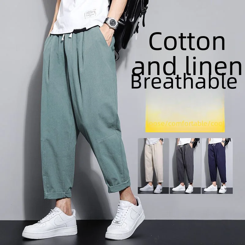 Summer-Japanese-Style-Men-s-Casual-Pants-Thin-Linen-Cropped-Pants-Loose ...