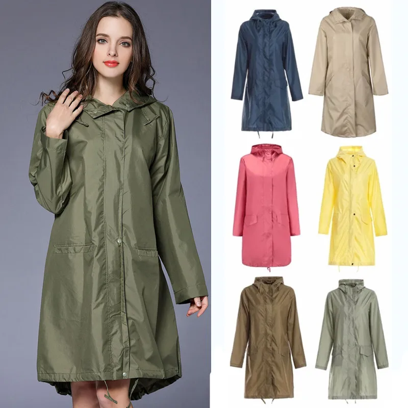 Hooded Raincoats Women Men Ladies Rain Coat Cover Poncho Breathable ...