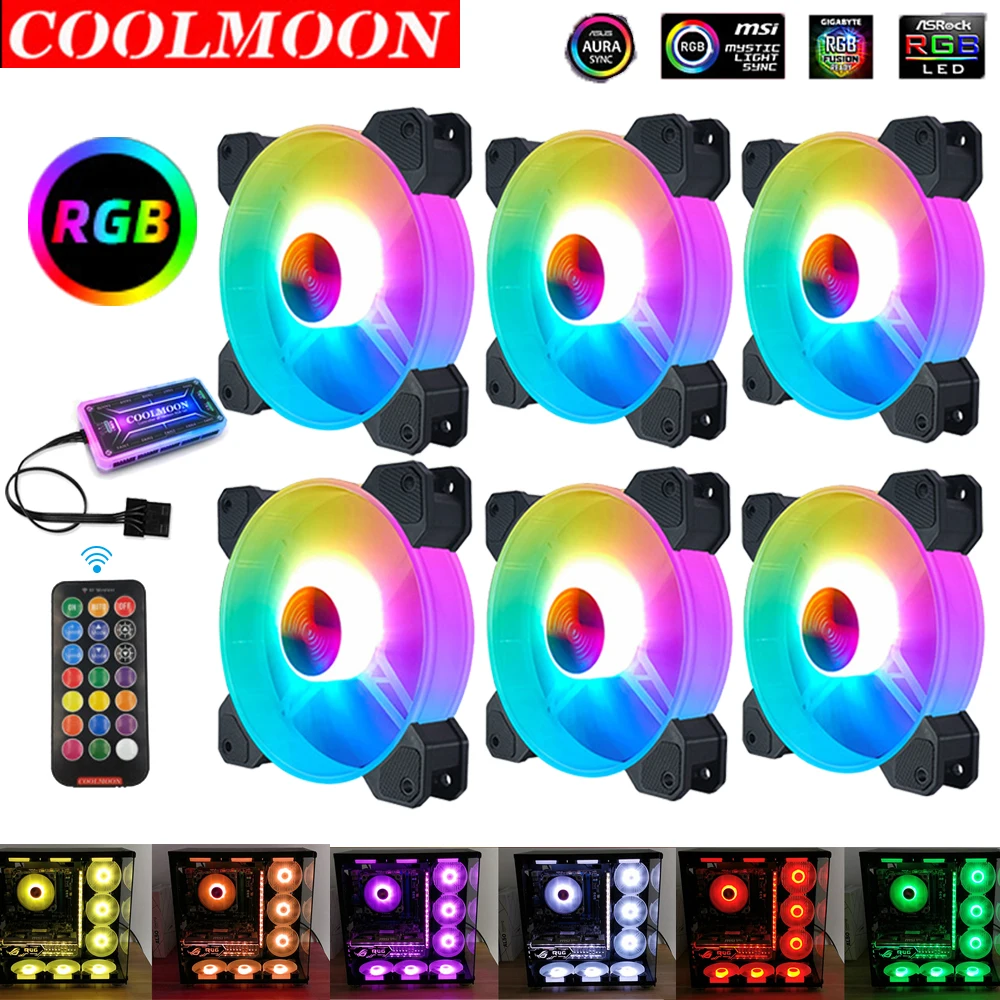 COOLMOON-6Pin-RGB-PC-Fan-120mm-Cooling-Cooler-Fan-with-Controller-for ...