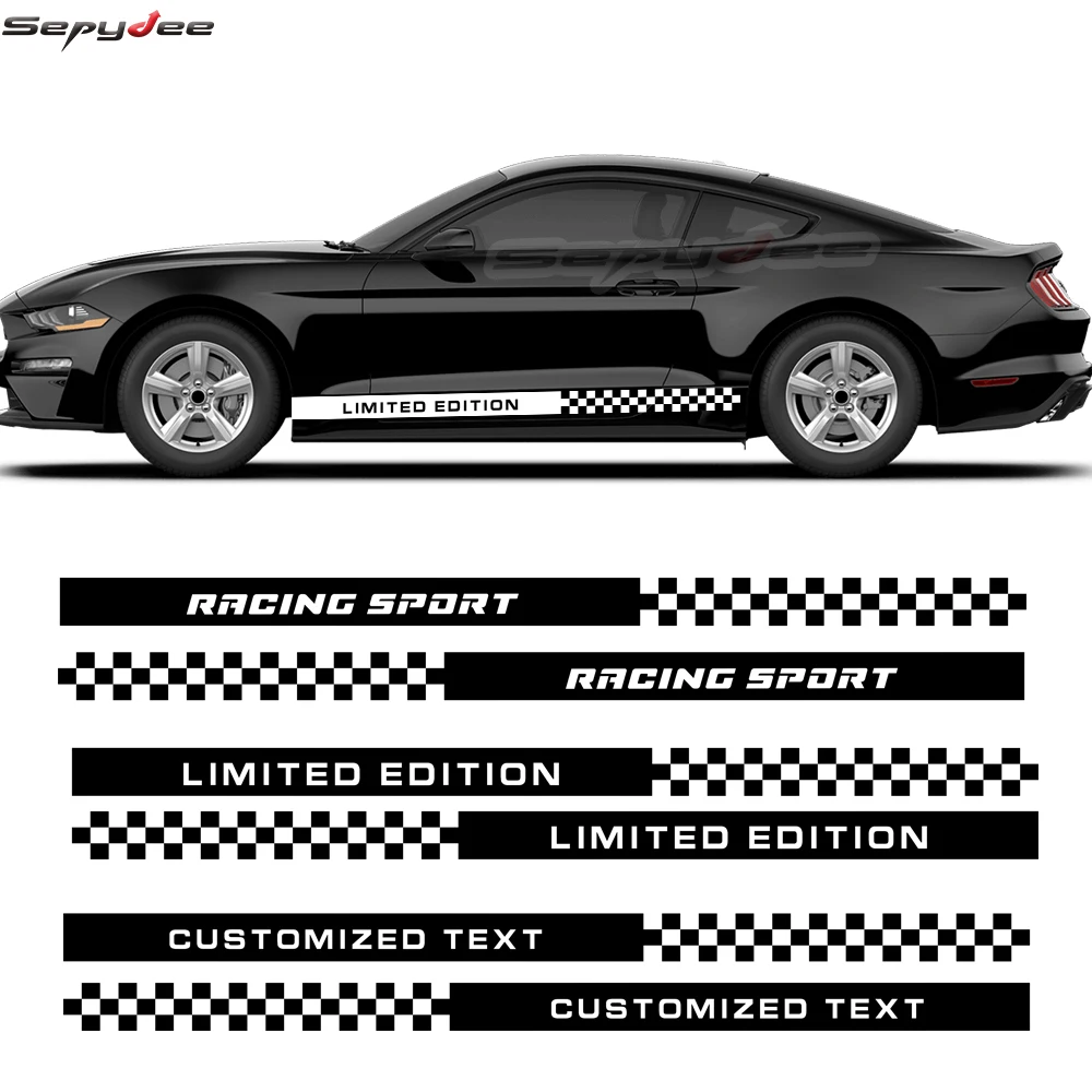 2Pcs Racing Sport Car Door Side Skirt Stickers Lattice Graphic Text ...