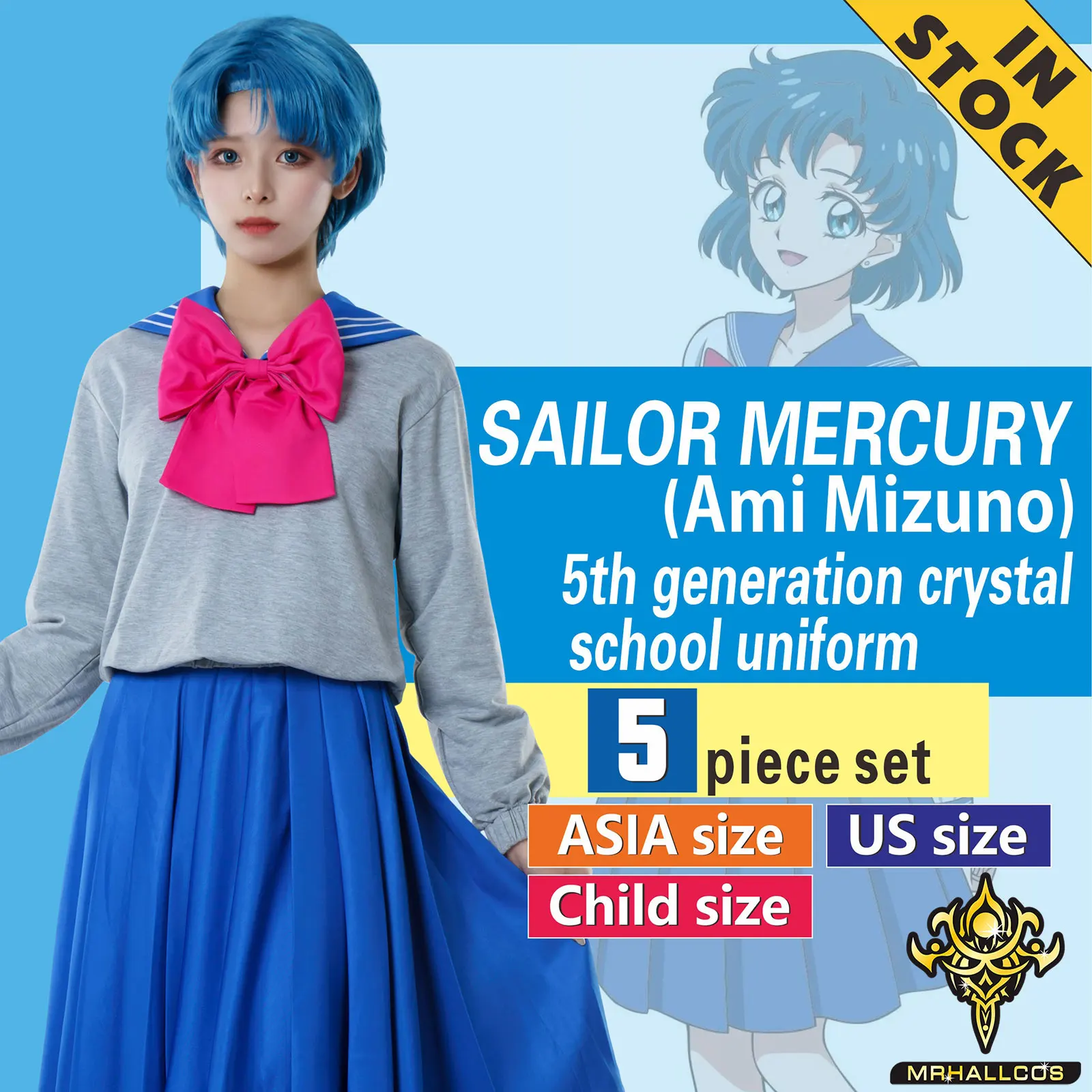 MRHALLCOS-Anime-Cosplay-Sailor-Mercury-Ami-Mizuno-Moon-Crystal-school ...