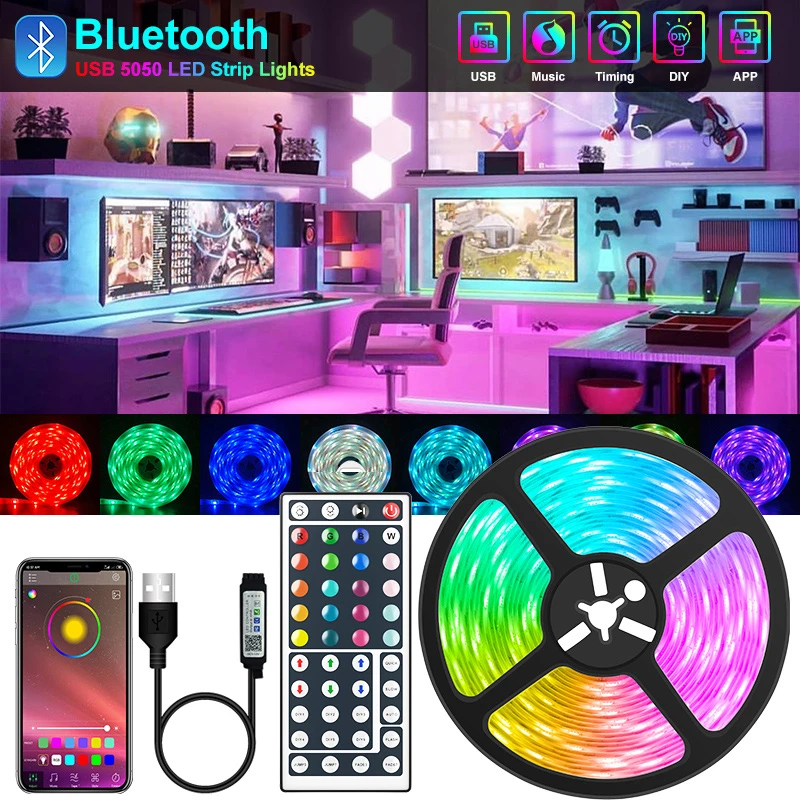 5050 Rgb Led Strip Bluetooth 1-30m 5v Usb Led Lights Strips Flexible ...