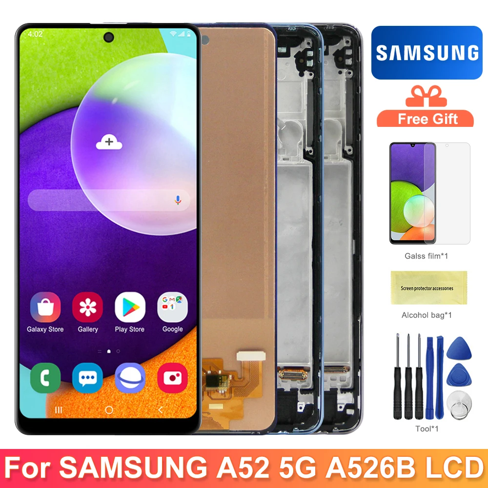 A52 5G Tela com moldura, para Samsung Galaxy A52 5G A526 A526B A526B/DS LCD Display Digital ...