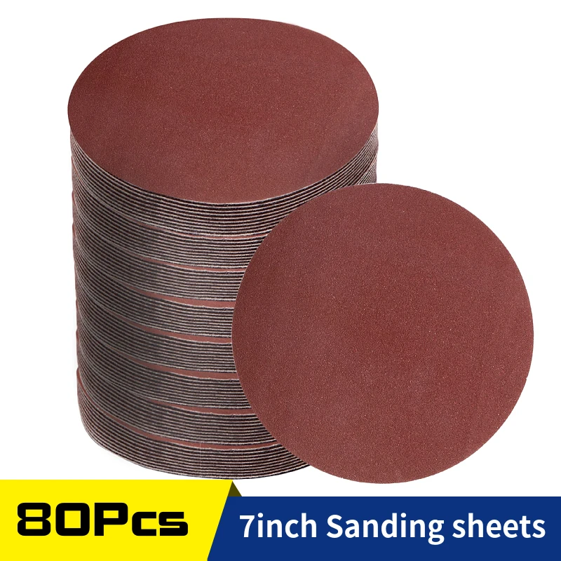 80Pcs-Sanding-Discs-7inch-Set-180mm-Hook-and-Loop-Sandpaper-Assorted-80 ...
