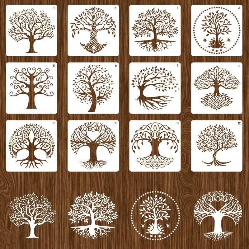 12pcs-Tree-Stencils-Set-Tree-of-Life-Stencil-for-Painting-on-Wood ...