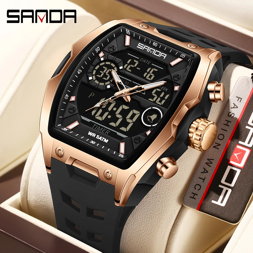 SANDA 6235 Watches for Man New Sports Wine Barrel Man Watch Alarm Clock ...