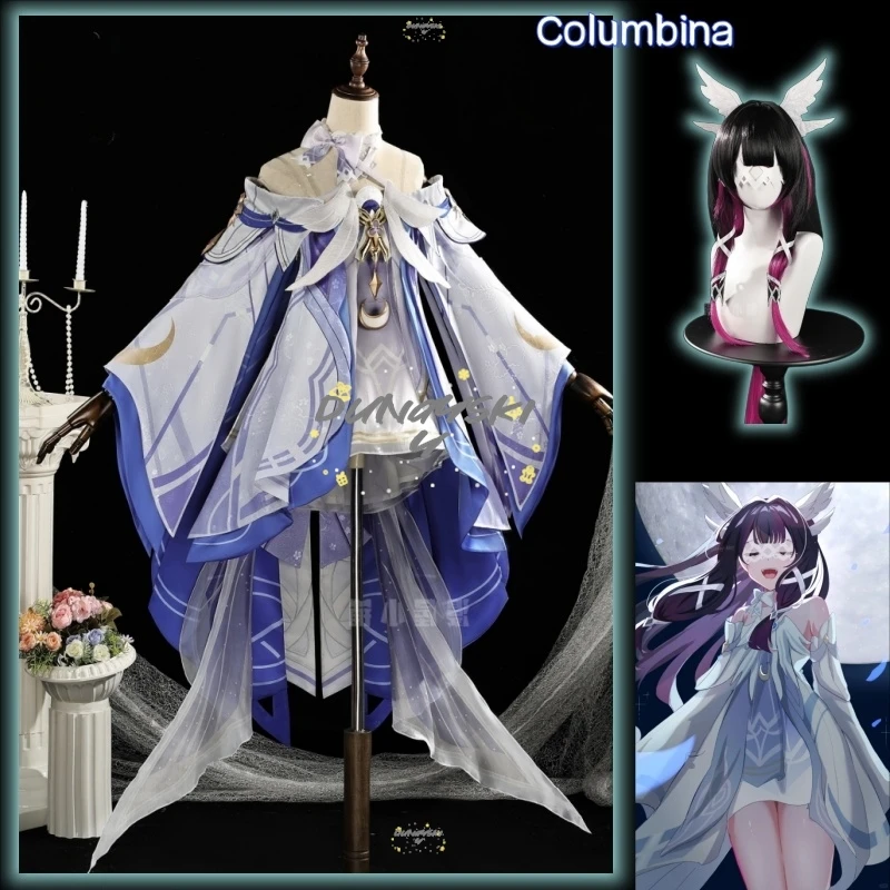 Genshin Impact Fatui Harbinger Columbina Cosplay disfraz peluca ...