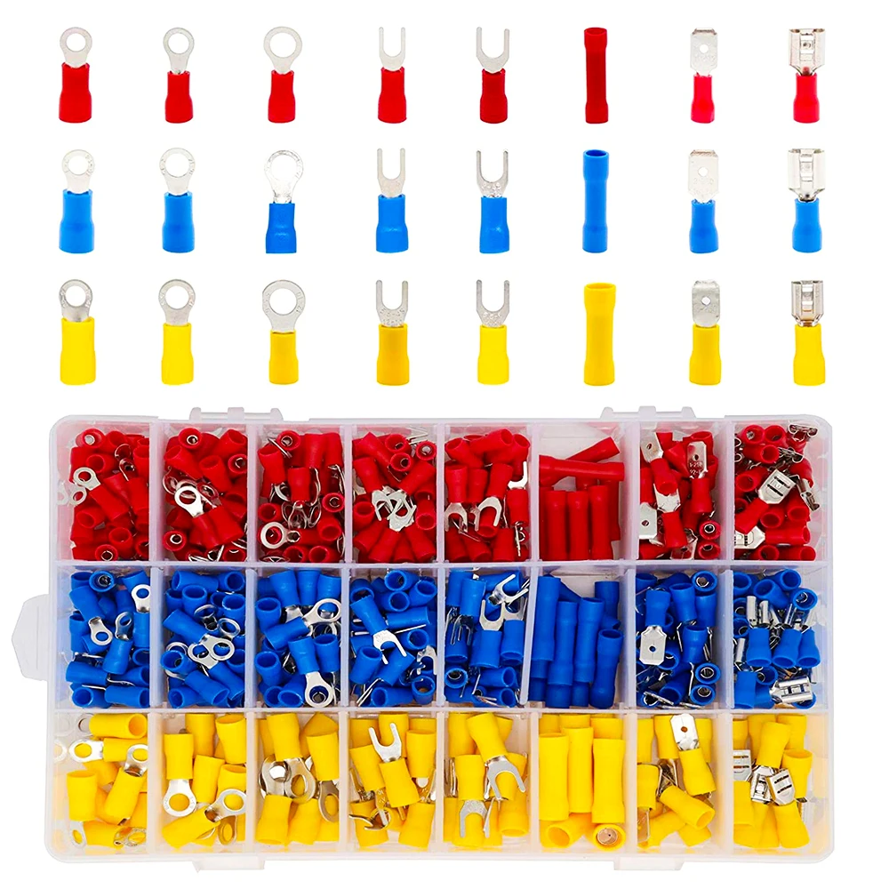 520 insulated wire terminal lug sets crimp cable hybrid ring spade butt ...