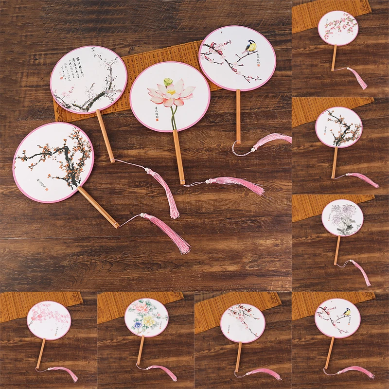 Round Fan Chinese Style Circular Fan Antique Fan Long Handle Complex ...