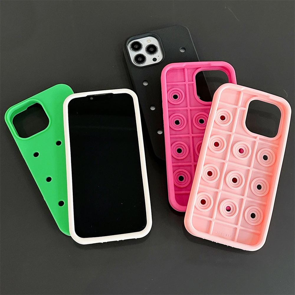 DIY Hole Matte Silicone Shockproof Soft Phone Case - Solid Candy Color ...