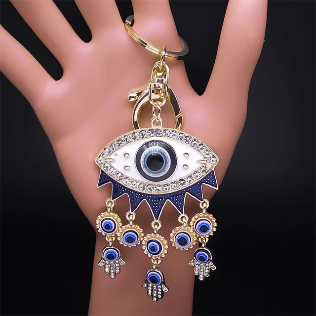 Turkish Lucky Blue Eye Keychain for Women Men Gold Color Metal Hamsa ...