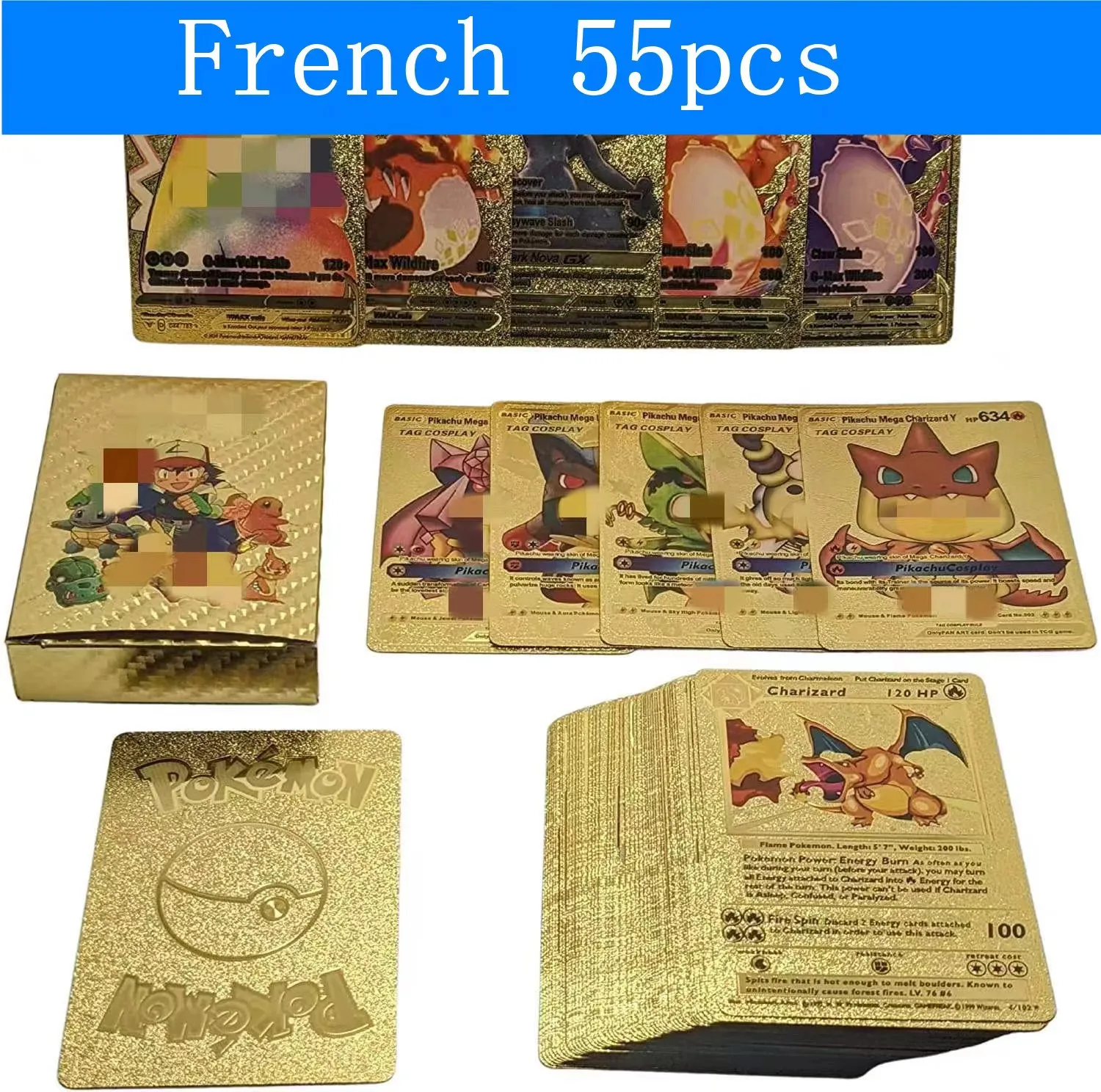 27-110pcs carte pokémon françaises Pikachu Gold Silver Black Vmax GX ...