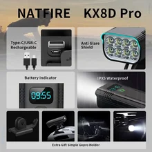Natfire 12 - 6 led luz da bicicleta 4800 lúmen usb c recarregável de alumínio mtb bicicleta luz ...