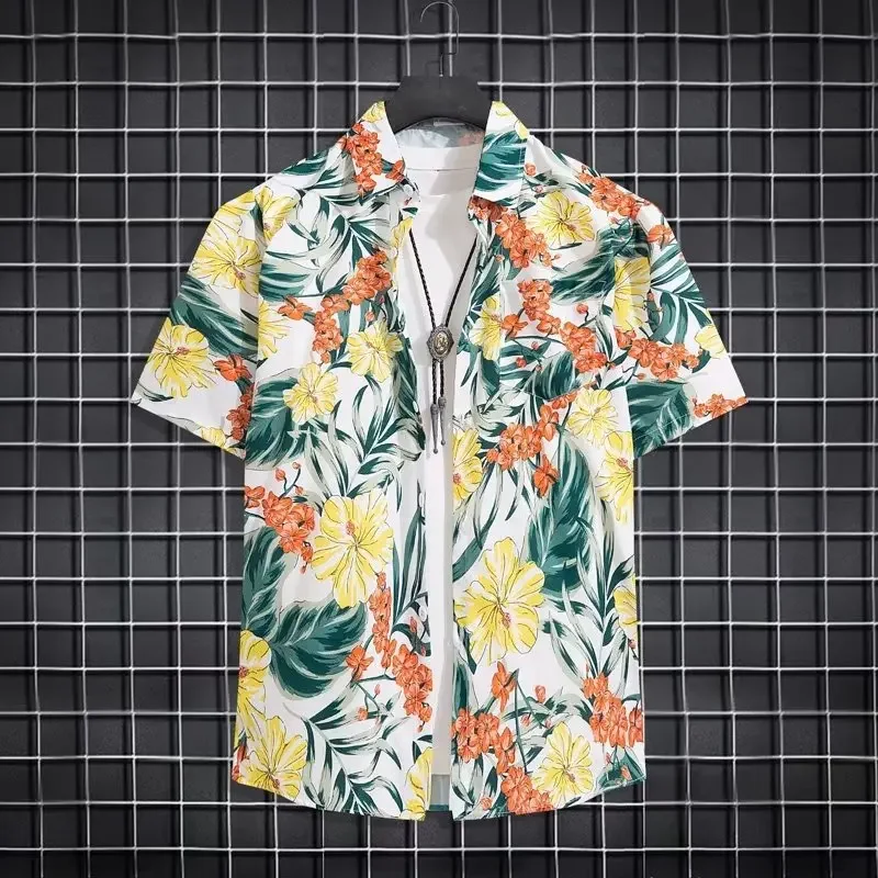 Hong-Kong-Style-Beach-Short-Sleeve-Flower-Shirt-Men-s-Loose-Fit-Punk ...