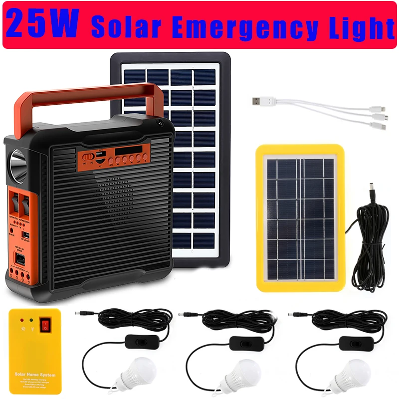 25W-Solar-Panel-Emergency-Light-Kit-Solars-Generator-4-Heads-USB ...