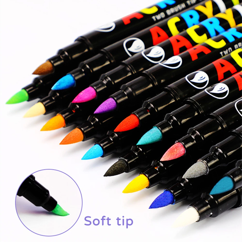 36 60 Colors Acrylic Marker Set Dual Brush Acrylic Paint Pens for Calligraphy Lettering Stone Ceramic Glass Wood Canvas Metal AliExpress