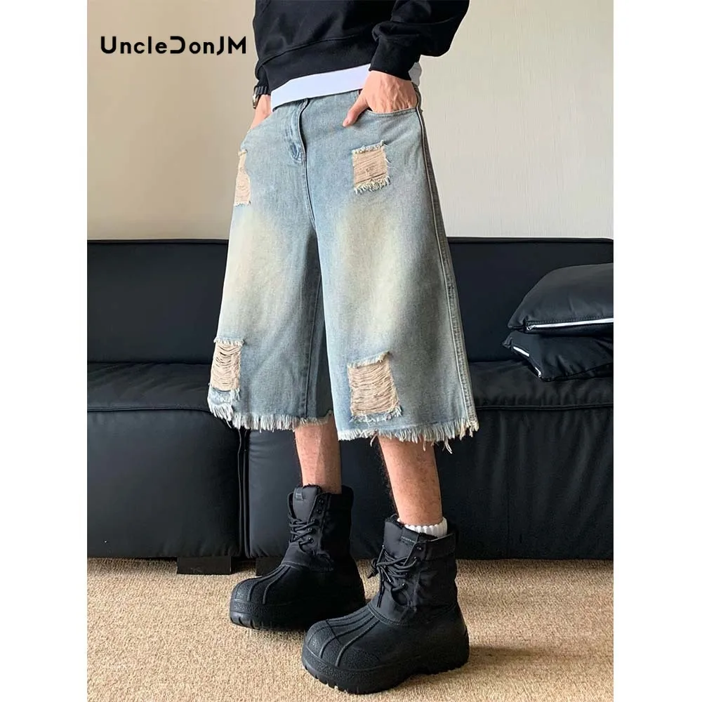 Ripped-Washed-Burr-Edges-Jorts-Dirty-Vintage-Men-s-Jeans-Summer-Loose ...