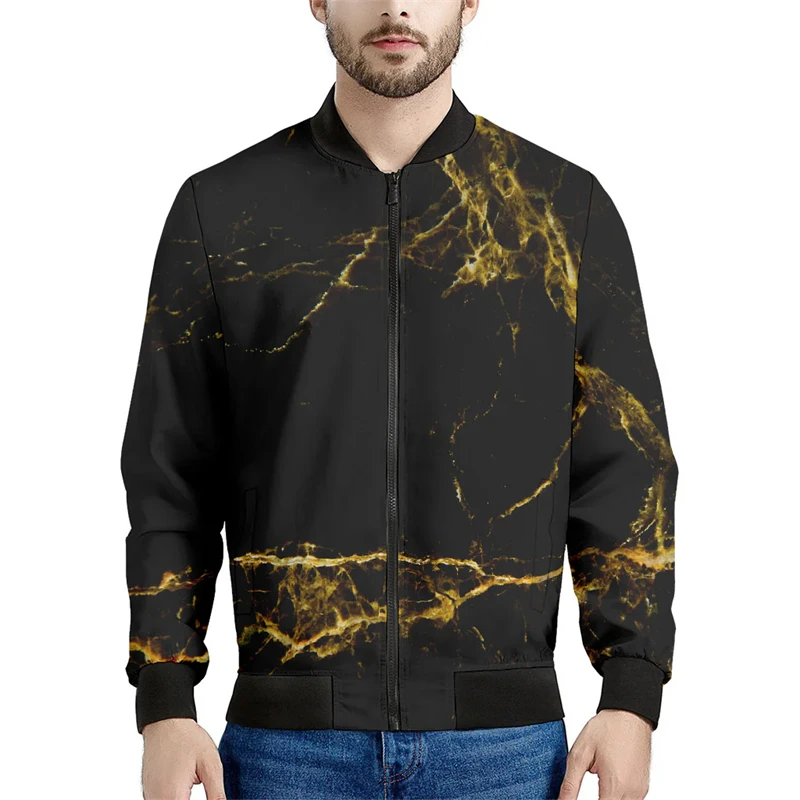 Black Marble Cracks Graphic Jackets Simple Fashion Long Sleeve Mens 3D ...