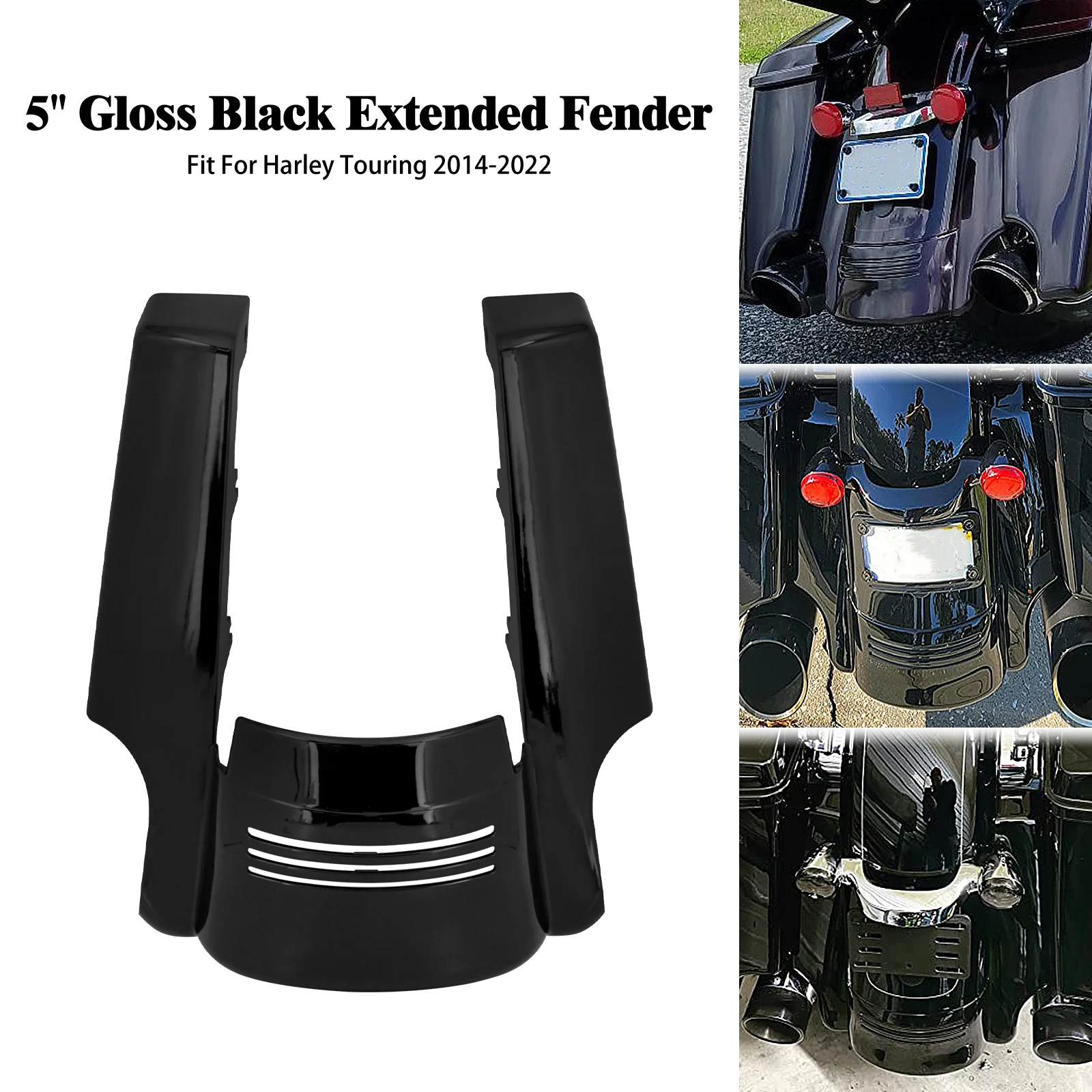 Motorcycle-Gloss-Black-Rear-Fender-Extension-5-Stretched-For-Harley ...