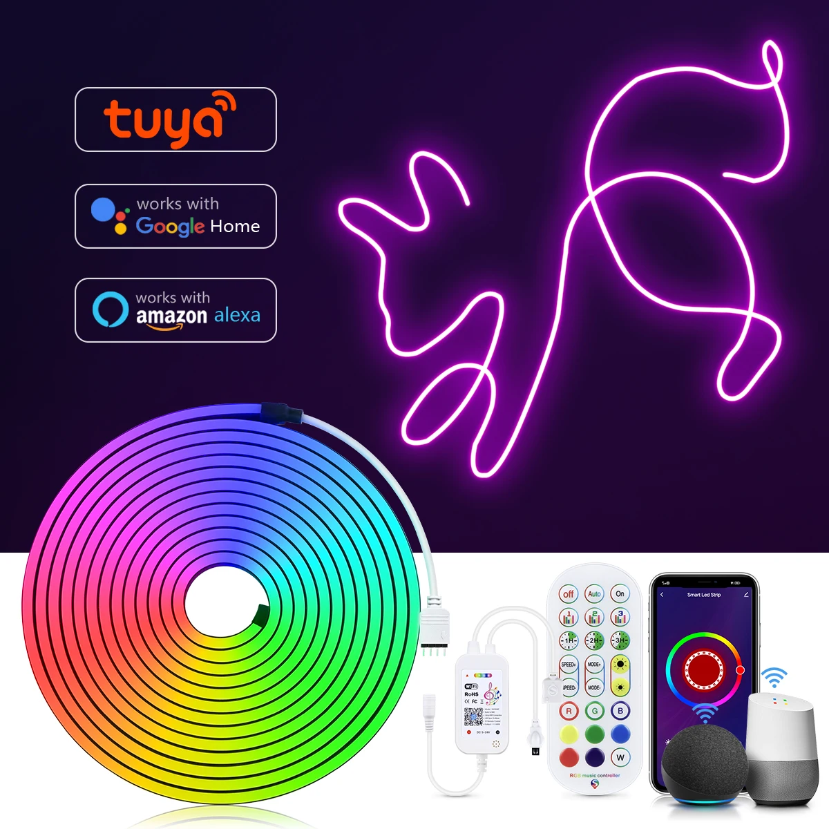 Bluetooth-WiFi-Smart-LED-Neon-Night-Light-Sign-Wall-Art-Neon-Strip-RGB ...