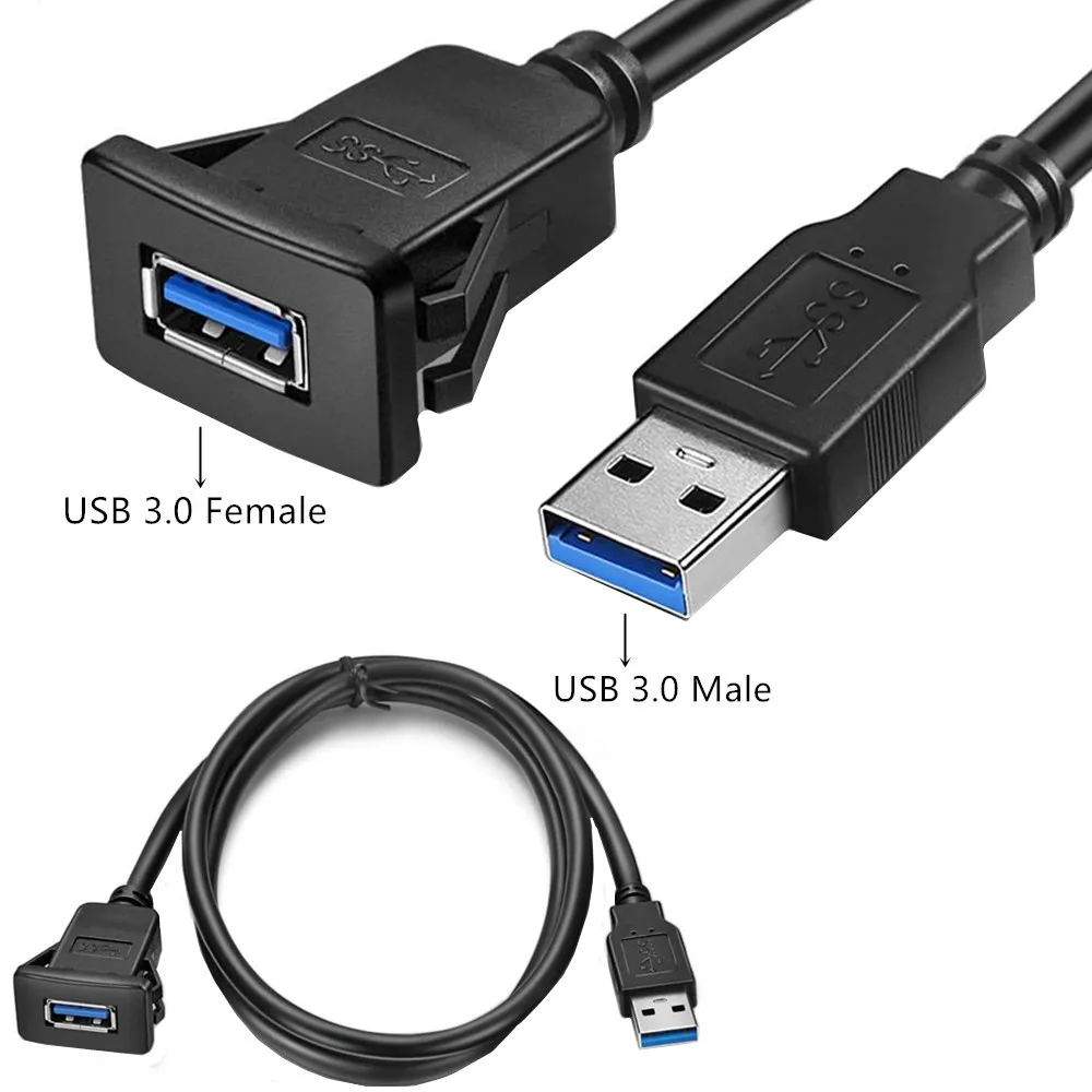 1m/2m USB Socket Cable USB3.0 Auto Car Flush Mount Male to Female ...
