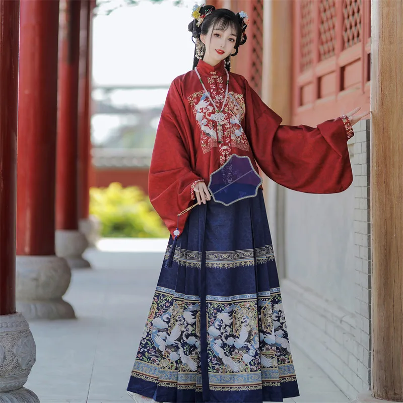 Modern-Hanfu-women-vest-skirt-chinese-traditional-dress-with-red-blue ...