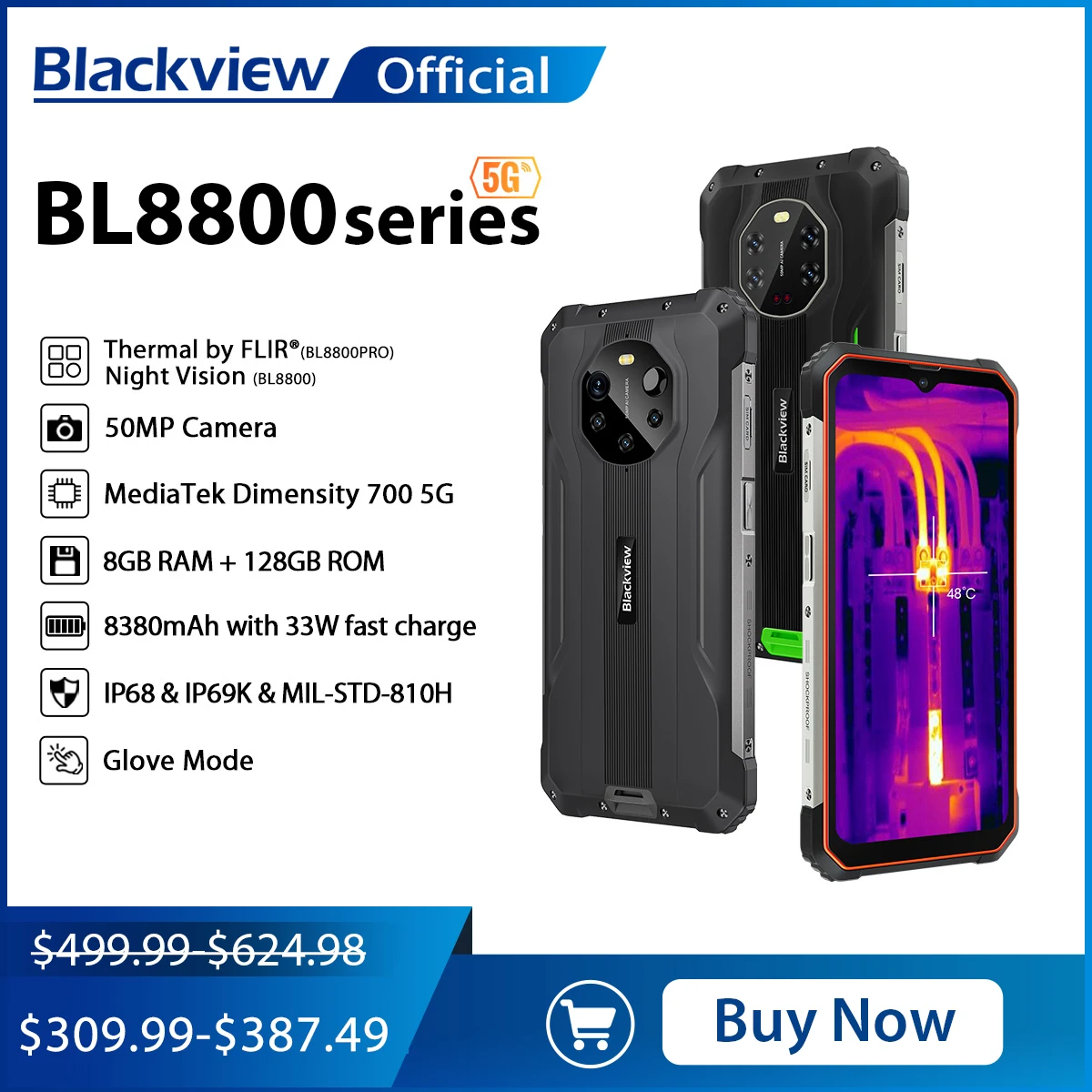 Câmera Blackview BL8800 Pro Imagem Térmica FLIR®Telefone, BL8800 Visão Noturna Smartphone ...