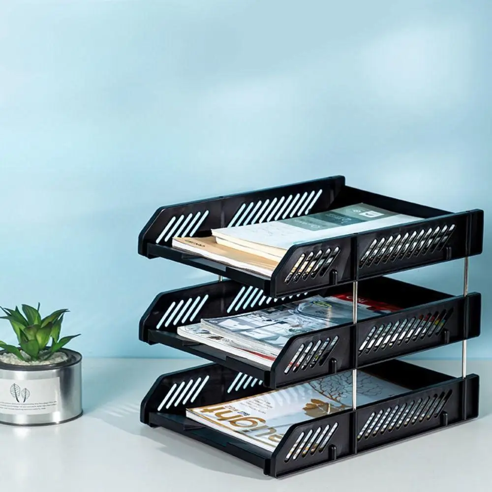 New Three-Layer File Rack Stackable Plastic File Storage Rack Vertical ...