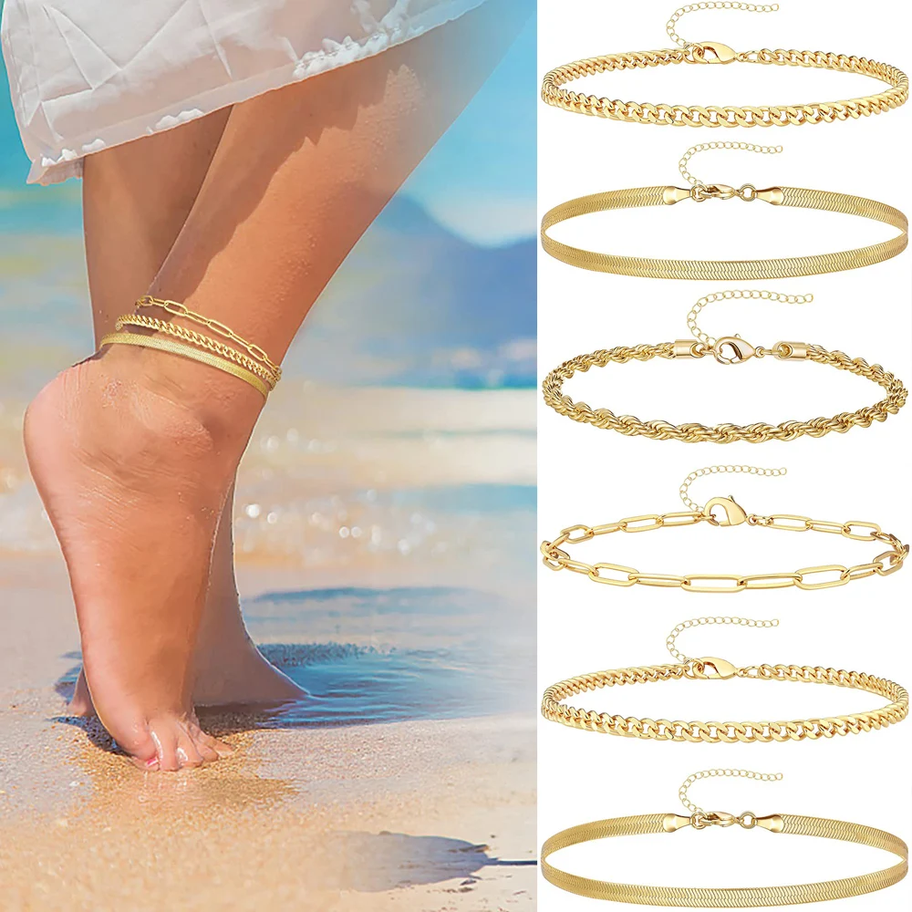 3Pcs-Stainless-Steel-Beach-Anklet-Set-For-Women-Waterproof-Snake ...