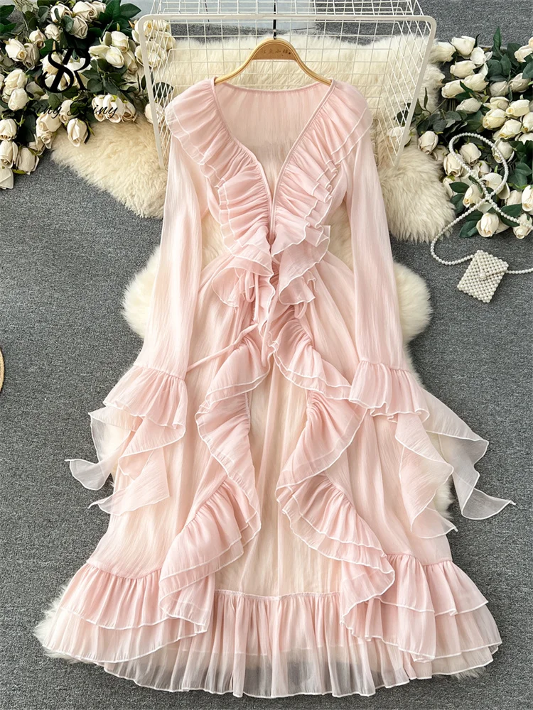 SINGREINY-Vacation-Beach-Style-Dress-Fashion-Ruffle-Flare-Sleeve-Slim ...