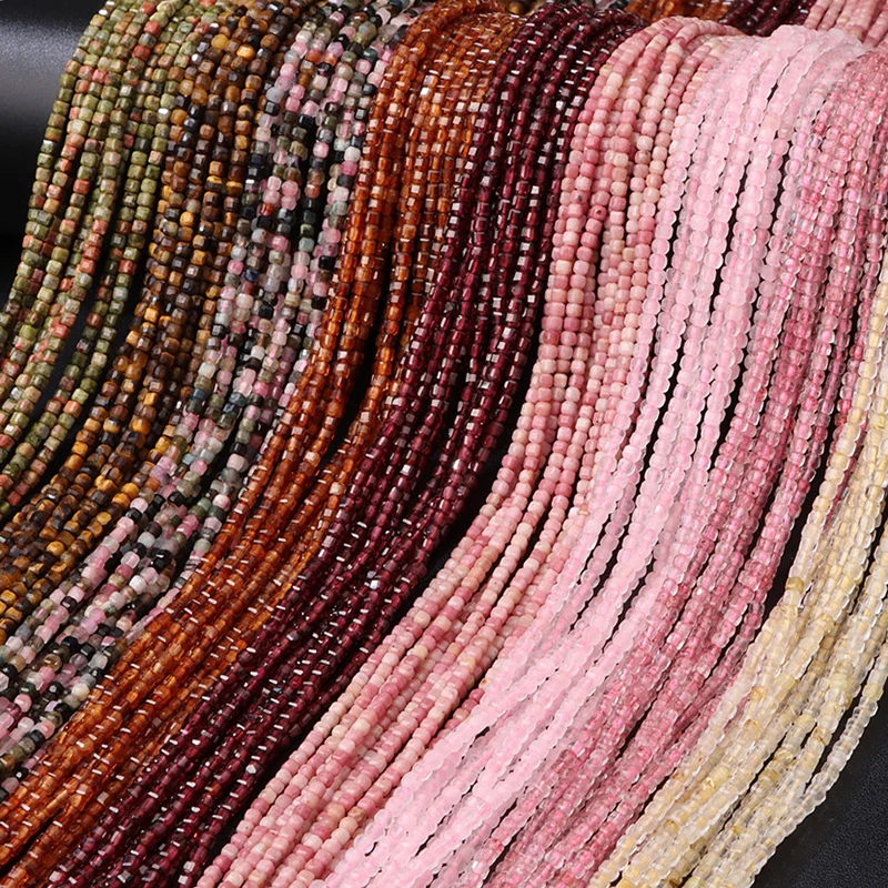 Natural Faceted Stone Beads 2mm Square Garnet Tourmaline Strawberry ...