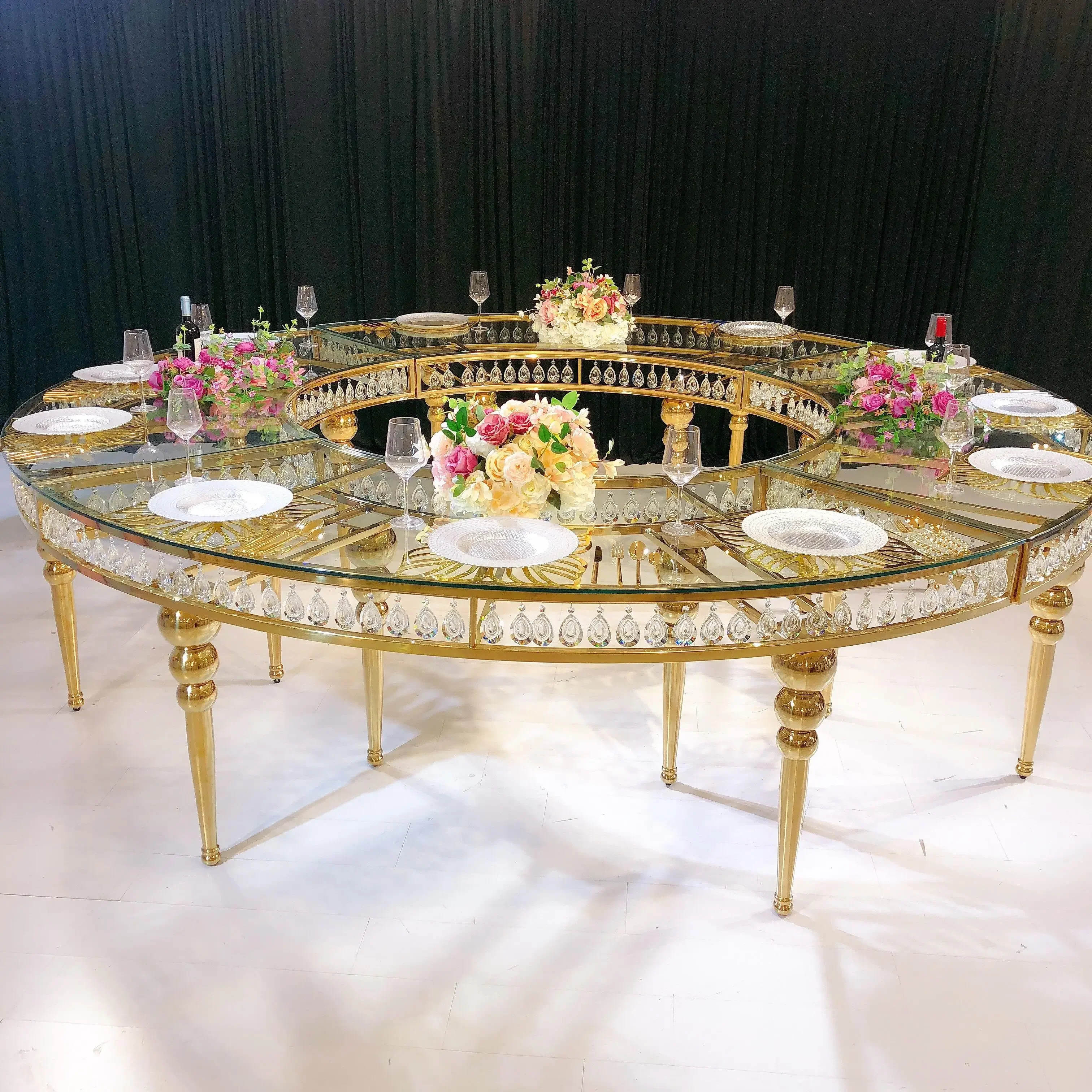 Serpentine Table Luxury glass top gold stainless steel wedding table ...