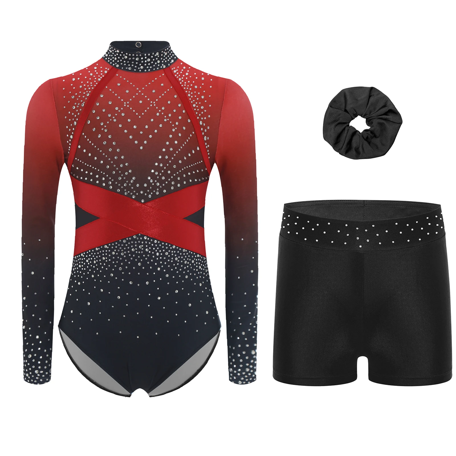 Kids Girls Ballet Dance Leotard With Bodyshorts Hair Band Long Sleeve ...