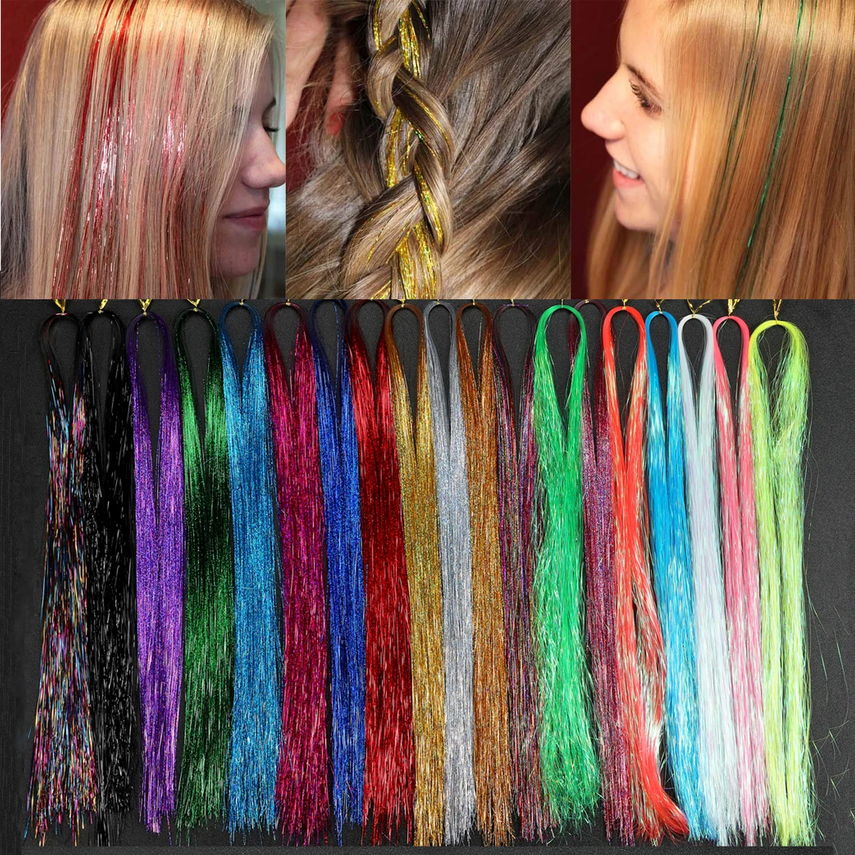 Rainbow-Sparkle-Hair-Tinsel-Girls-Headwear-Hairbinge-Laser-False-Hair ...