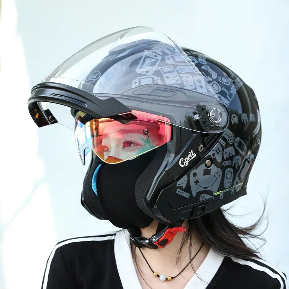 CYRIL-R18-helm-motor-3-4-pelindung-kepala-wajah-terbuka-dengan-Visor ...