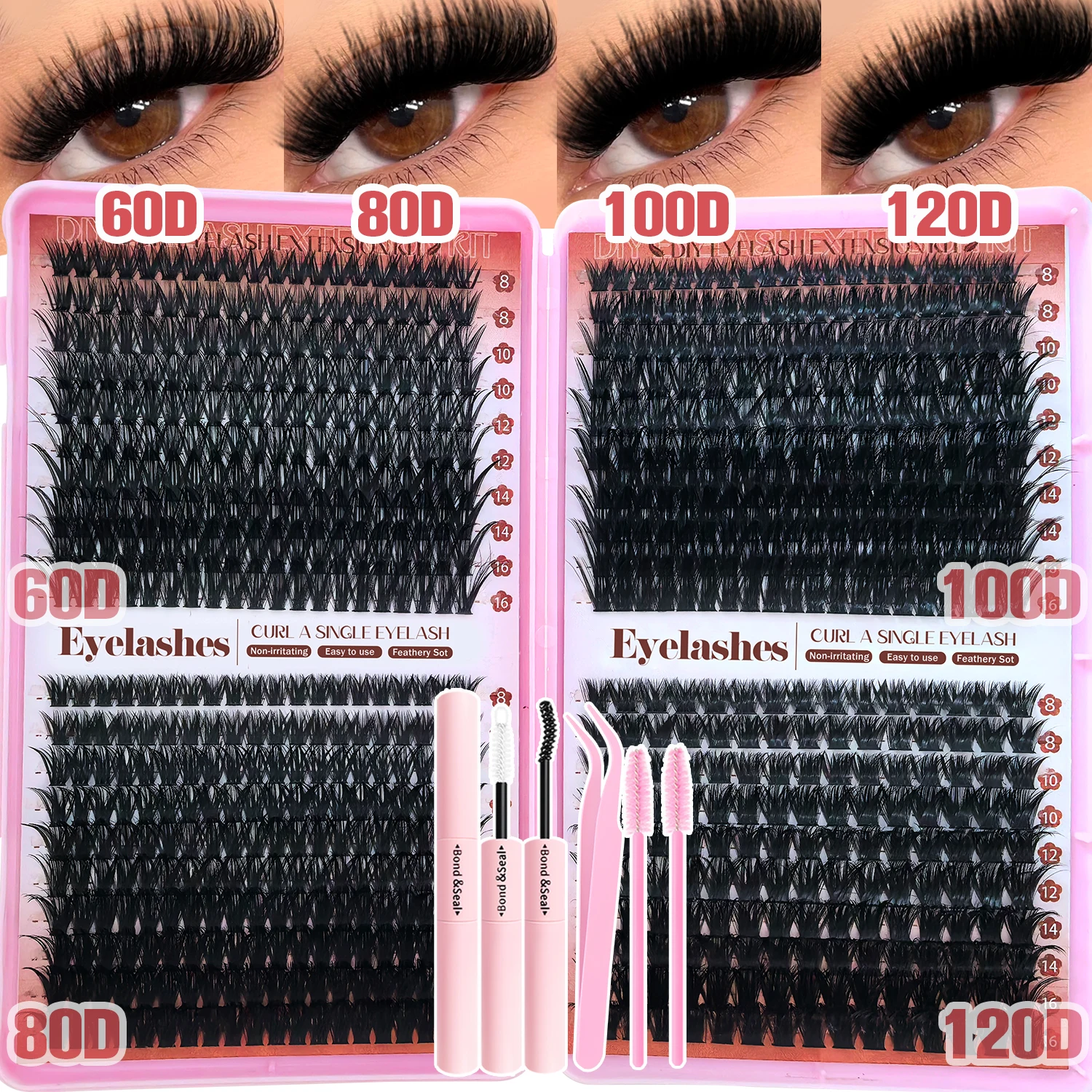750Pcs Eyelash Extension Kit includes 60D,80D,100D,120D natural styles ...