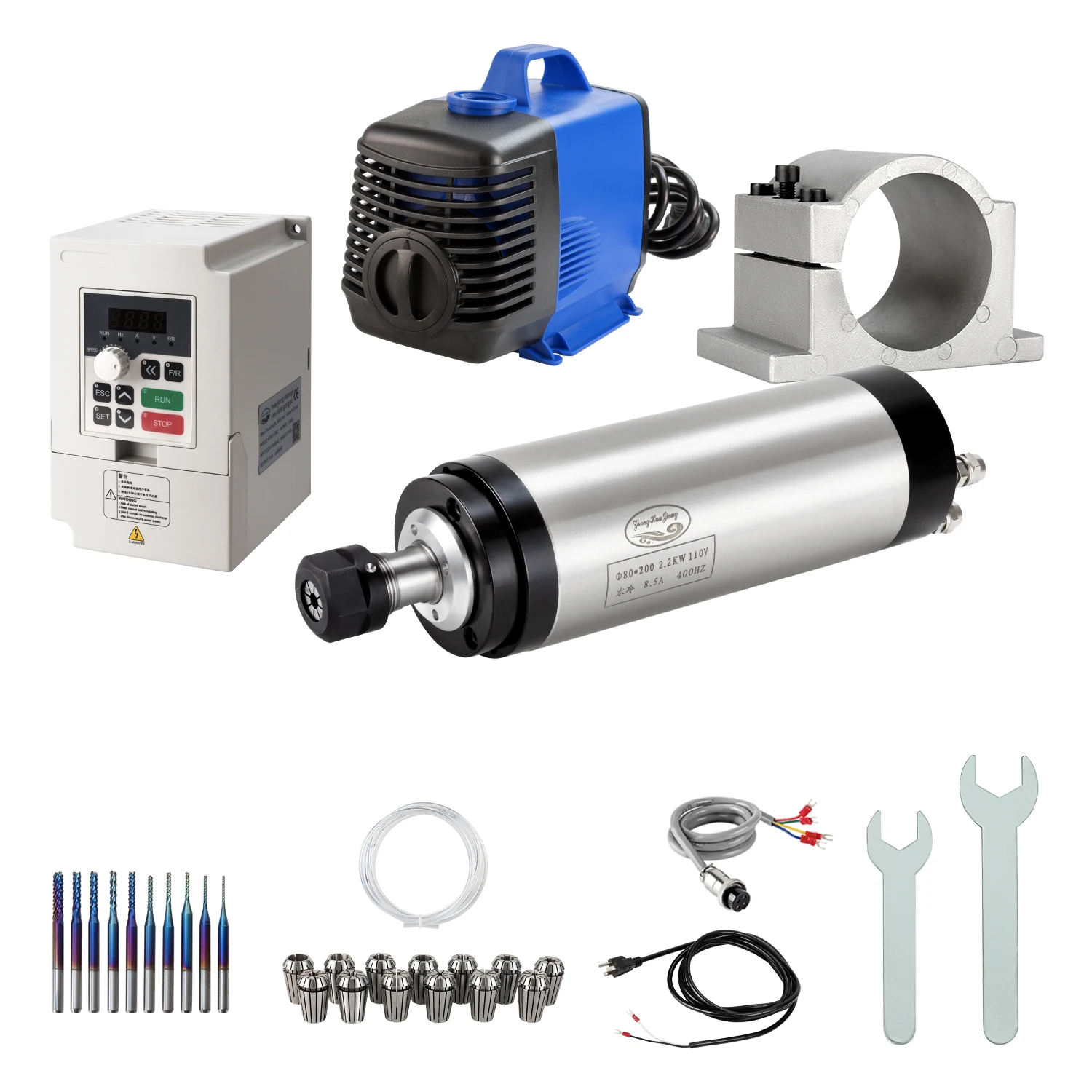 High-Speed-CNC-Spindle-Motor-Kits-Water-Cooled-4-bearings-Spindle-VFD ...