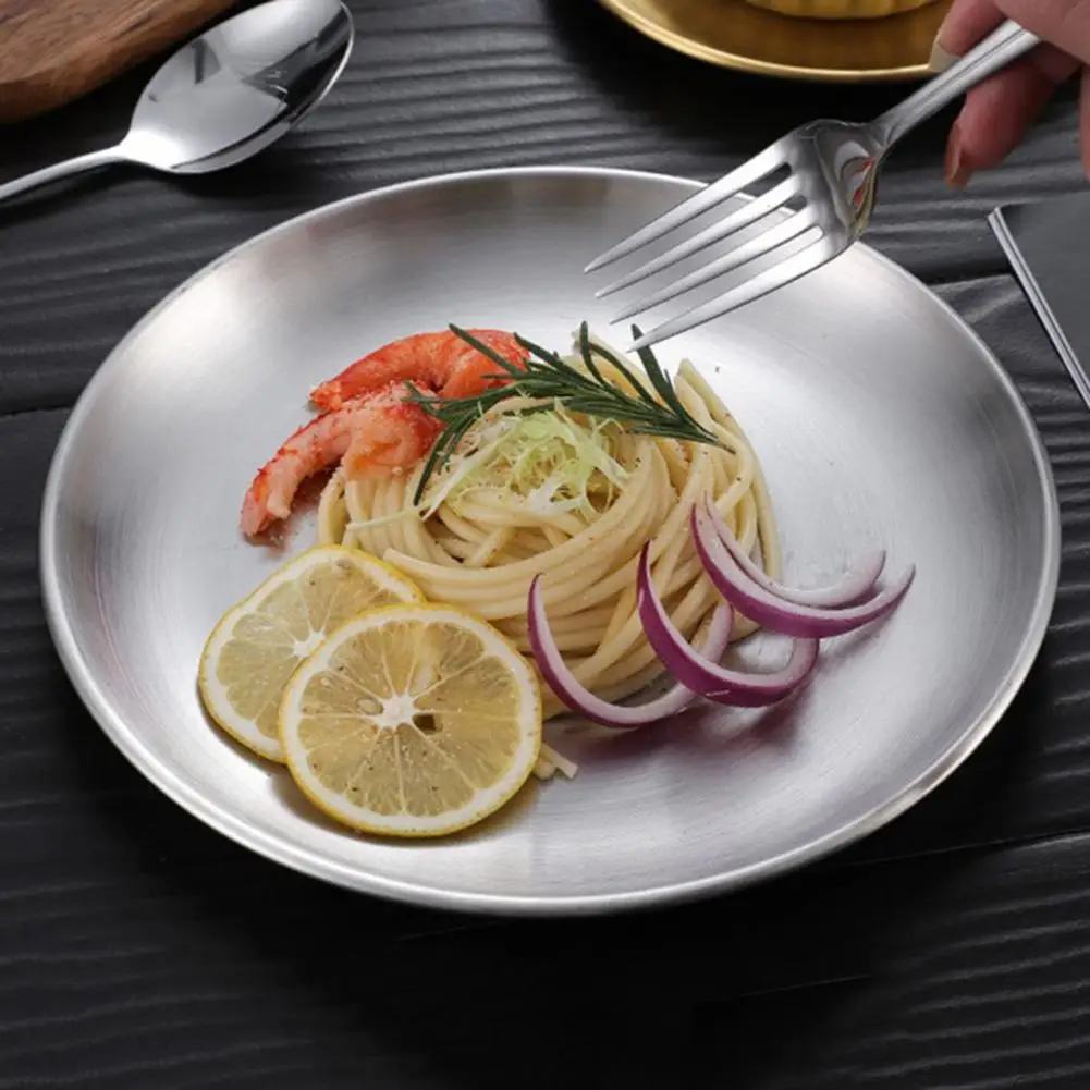 Stainless-Steel-Dinner-Plates-Round-Thickened-Salad-Plates-Home-Kitchen ...