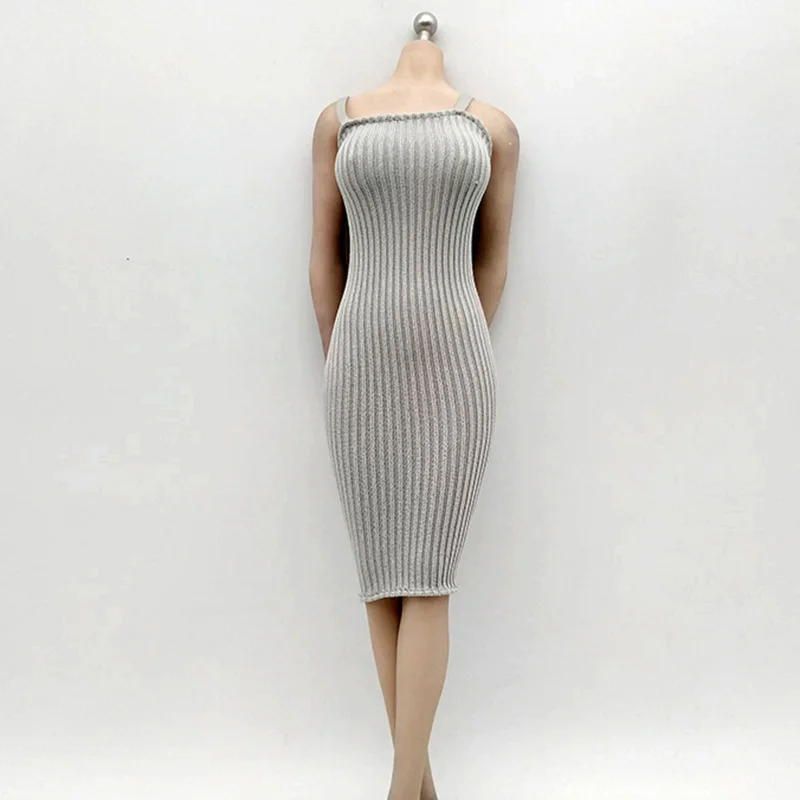 1/6 Scale Female Soldier Slip Dress Grey Skirt Elastic Evening Dress ...