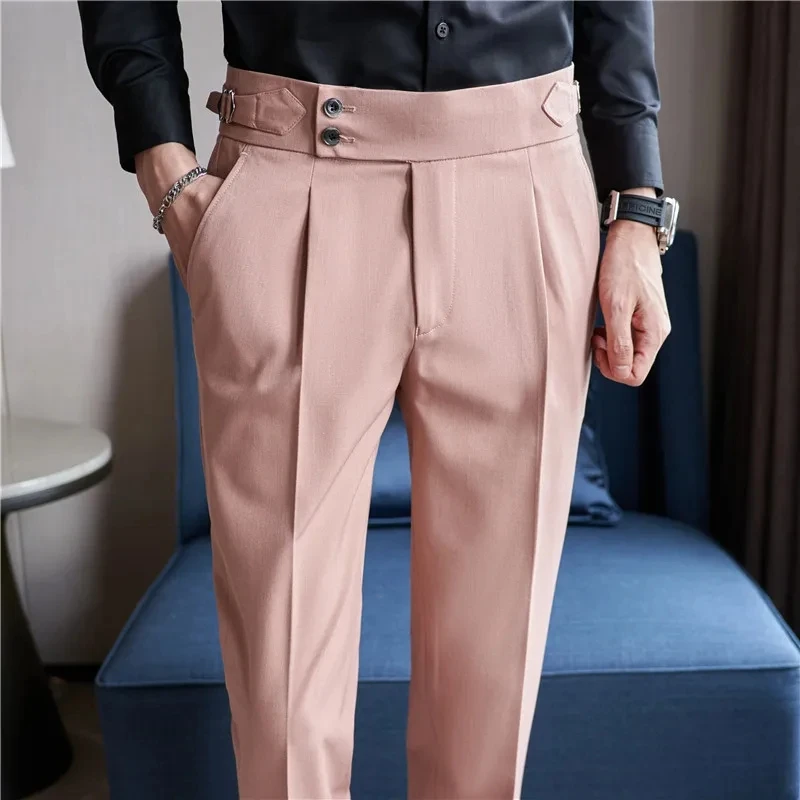 British-Style-New-Solid-High-Waist-Suit-Pant-Men-Business-Formal-Wear ...