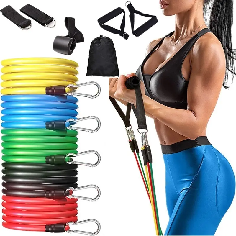 11Pcs-Resistance-Bands-100lbs-Indoor-Portable-Fitness-Equipment-Yoga ...